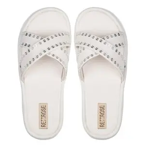 RETTROSE The Willow Embellished Crossover Slides - White