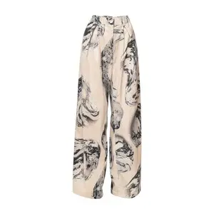 ARTISTA Silver Crystal Print Wide Leg Pants - Gray