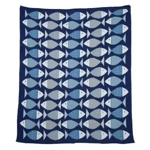 In2green Cotton Sustainable Knit Throw Blanket Coastal Big Fish - Blue