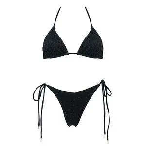 AULALA PARIS Pearl & Shell Midnight Golden Triangle Bikini - Black