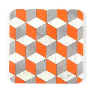 E. INDER DESIGNS White / Grey / Orange Six Coaster Set In Orange White & Pale Grey Geometric Design - White/grey/orange