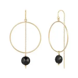 HEATHER HAWKINS Coin Gemstone Hoop Threader Earrings - Black