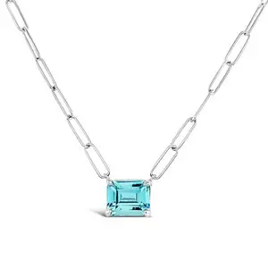 LUTIRO Paperclip Chain Necklace With Topaz Pendant - Blue