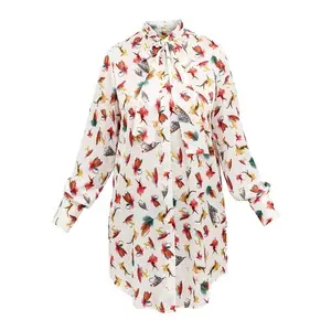 JANARA JONES Fishing Flies Print Satin Blouse - White