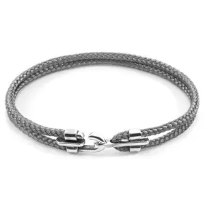 ANCHOR & CREW Classic Canterbury Silver And Rope Bracelet - Grey