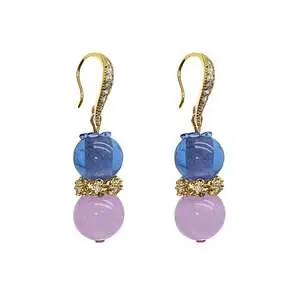 FARRA Amethyst And Bead Dangle Earrings - Purple
