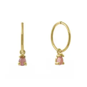 LEE RENEE Pink Tourmaline Clicker Hoop Earrings - Gold
