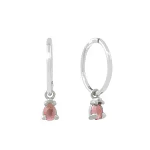 LEE RENEE Pink Tourmaline Clicker Hoop Earrings - Silver