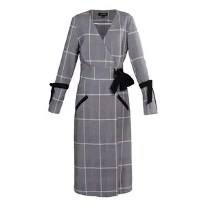 SMART AND JOY Tartan Print Wrap Midi Dress