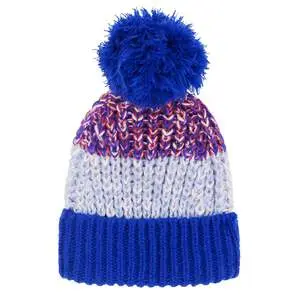 CARA & THE SKY Phoebe Stripe Beanie Bobble Hat - Blue