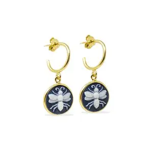 VINTOUCH ITALY Black Bee Cameo Mini Hoop Earrings - Gold