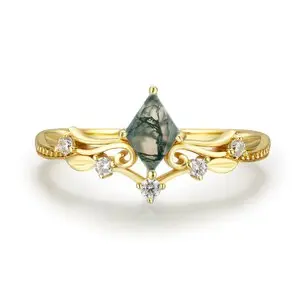 AZURA JEWELRY NEW YORK Victorian Lace Moss Agate Ring - Gold