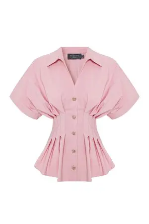 EXQUISE Pleated Corset-inspired Button-up Blouse