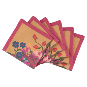 SOPHIE WILLIAMSON DESIGN Red / Orange Set Of Six Napkins In Bold Flower Print On Orange - Red/orange