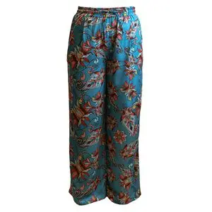 JANARA JONES Floral Paisley Print Satin Wide-leg Trousers - Blue