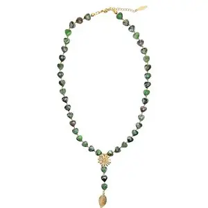 FARRA Heart Shaped Zoisite And Daisy Flower Necklace - Green