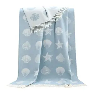 J.J.Textile Blue / White Seashells Wool Throw - Blue/white
