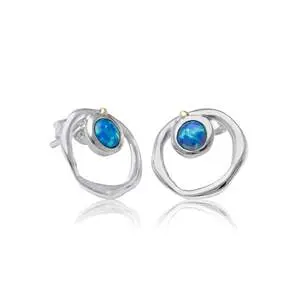 ISLA SILVER Opal Stud Earrings - Blue/silver
