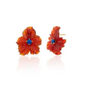 MILOU JEWELRY Carnelian Agate Flower Earrings - Blue