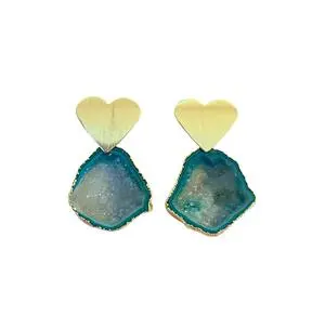 MAGPIE ROSE Love Heart Agate Earrings - Green