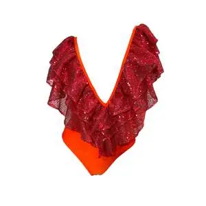 JULIA CLANCEY Victory Tigre Sequin Swim Body - Orange/pink