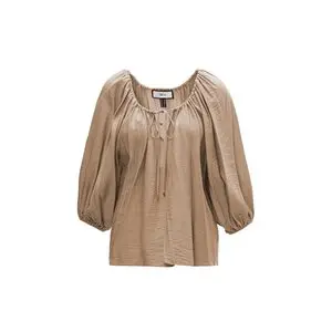 NISSA Viscose Top With Puff Sleeves - Beige