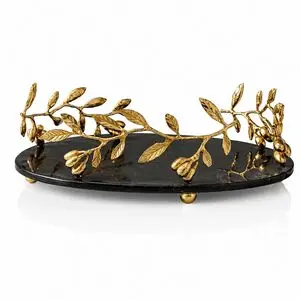 BELS & PEARL Marleth Black Marble Tray With Gold Olive Branch Detail - Gold/black