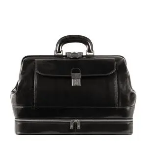 TIME RESISTANCE Italian Leather Doctor Bag - Black