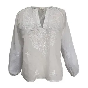 JOSHI Hand-embroidered Cotton Peasant Top