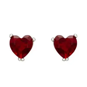 LATELITA Asscher Cut Heart Stud Earrings - Red/silver