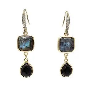 FARRA Labradorite And Obsidian Dangle Earrings - Black