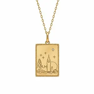 JANUS EDINBURGH Vermeil Silver London Landmarks Postcard Pendant Necklace - Gold