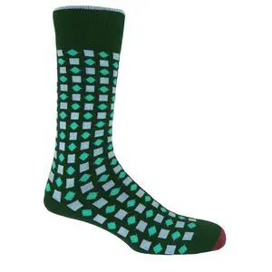 PEPER HAROW - MADE IN ENGLAND Diamonds Patterned Crew Socks - Green
