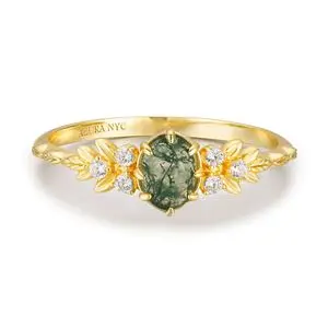 AZURA JEWELRY NEW YORK Wildflower Moss Agate Ring - Gold