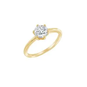 DIAMONBLISS Embellished Swarovski Stone Gold Plated Sterling Silver Solitaire Ring - Yellow