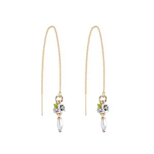 MY LITTLE NATURE Threader Earrings With Flower And Pearl Charm - White/gold