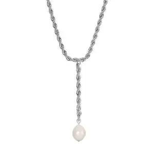 LEEADA JEWELRY Bryn Pearl Lariat Necklace - Silver