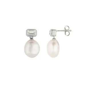 LULU B LONDON Pearl Drop Stud Earrings - Silver