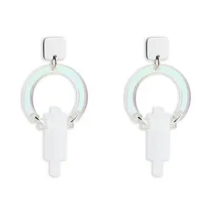 TOOLALLY Petite Art Deco Chandelier Earrings - Silver/white