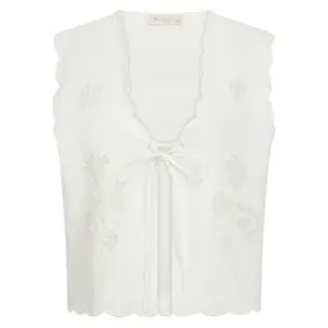 NOOKI DESIGN Isabel Embroidered Gilet - Beige