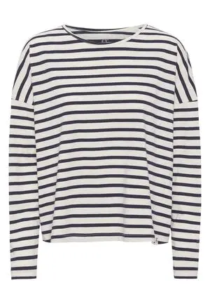 GROBUND Striped Long Sleeve Blouse - Blue