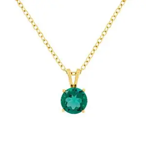 AVIR NEW YORK Solid Yellow Gold Lab Grown Emerald Pendant Necklace - Green