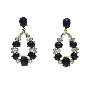 FARRA Teardrop Obsidian Statement Earrings - Black