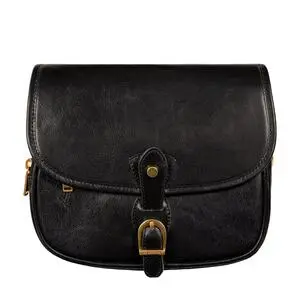 TIME RESISTANCE Leather Saddle Bag With Adjustable Strap - Black