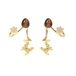 FREQNC ATELIER Butterfly Tiger Eye Ear Jackets - Brown