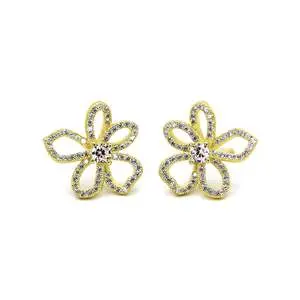 VICSTONENYC FINE JEWELRY Flower Line Stud Earrings - Gold