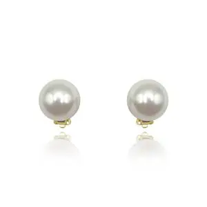MICHAEL NASH JEWELRY Gold Plated Sterling Silver Shell Based Pearl Clip On Earrings - Gray/yellow