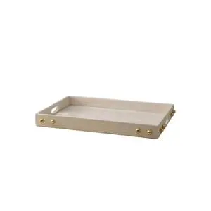 MARLETH Handmade Cream Leather Tray – Brass Stud Detail - White