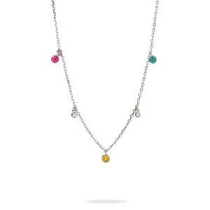 EBRU JEWELRY Rainbow Smiley Face Silver & Diamond Choker Necklace - Blue/silver