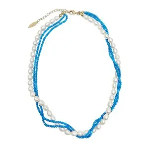 FARRA Freshwater Pearls With Turquoise Twisted Necklace - White